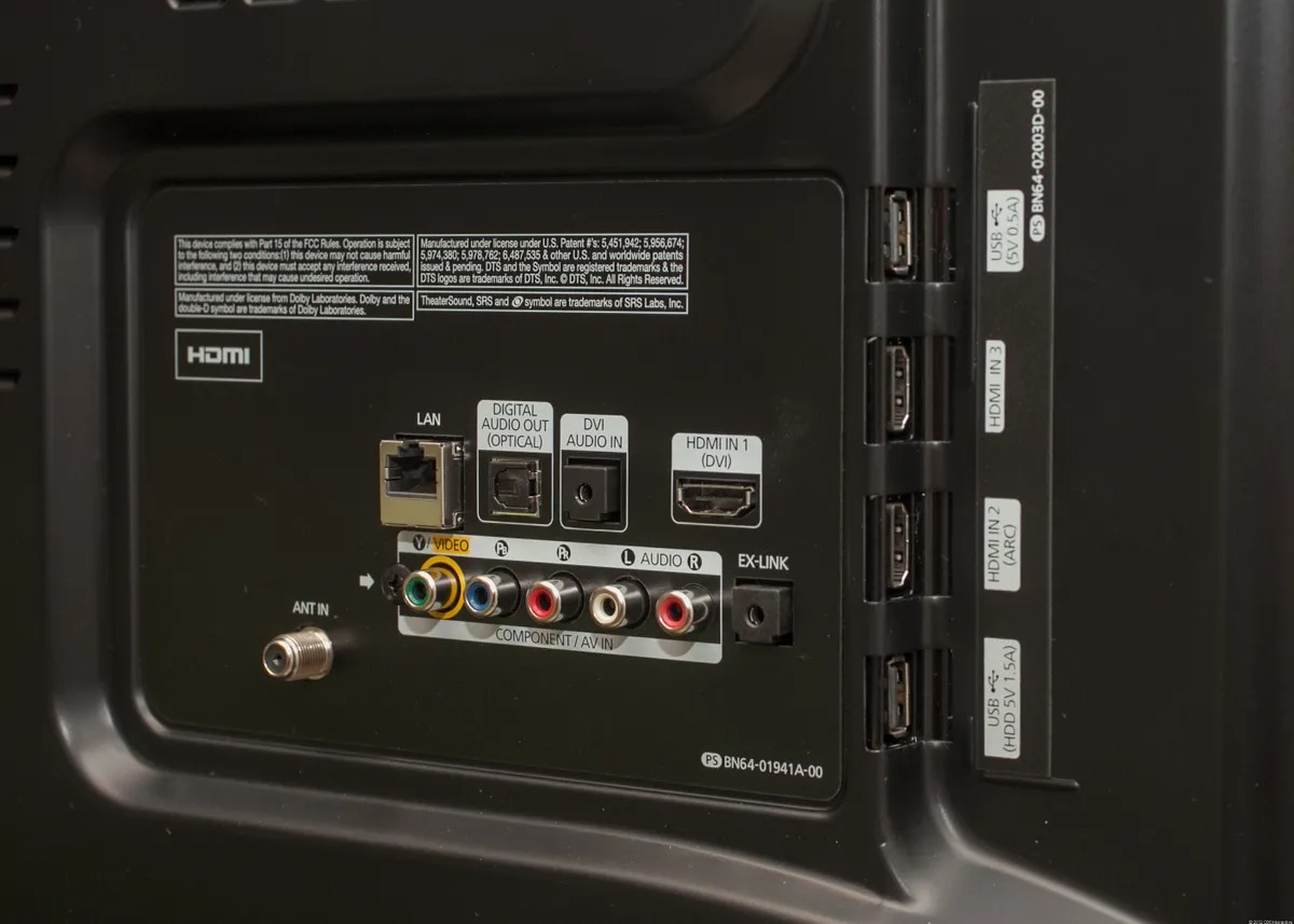 Jack panel detail and VESA screw hole specs: PE550